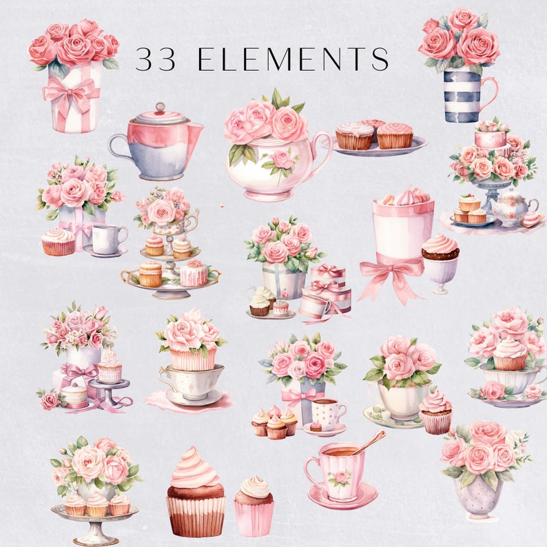 Girls Afternoon Tea Party Clip Art, Pink Shabby Chic High Tea Bridal ...