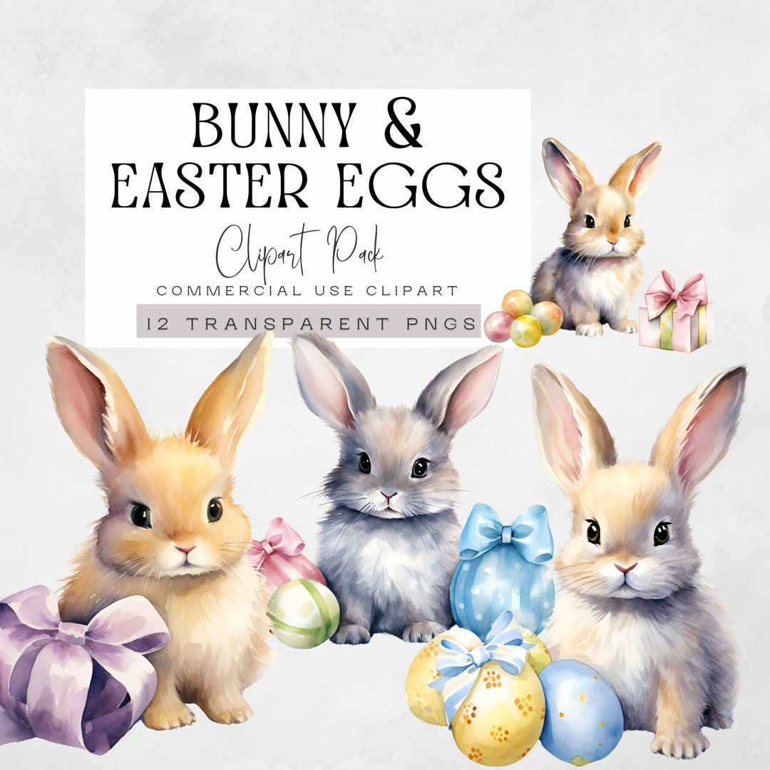 Easter Bunny Clipart Transparent, Watercolor Bunnies Graphics, Cute ...