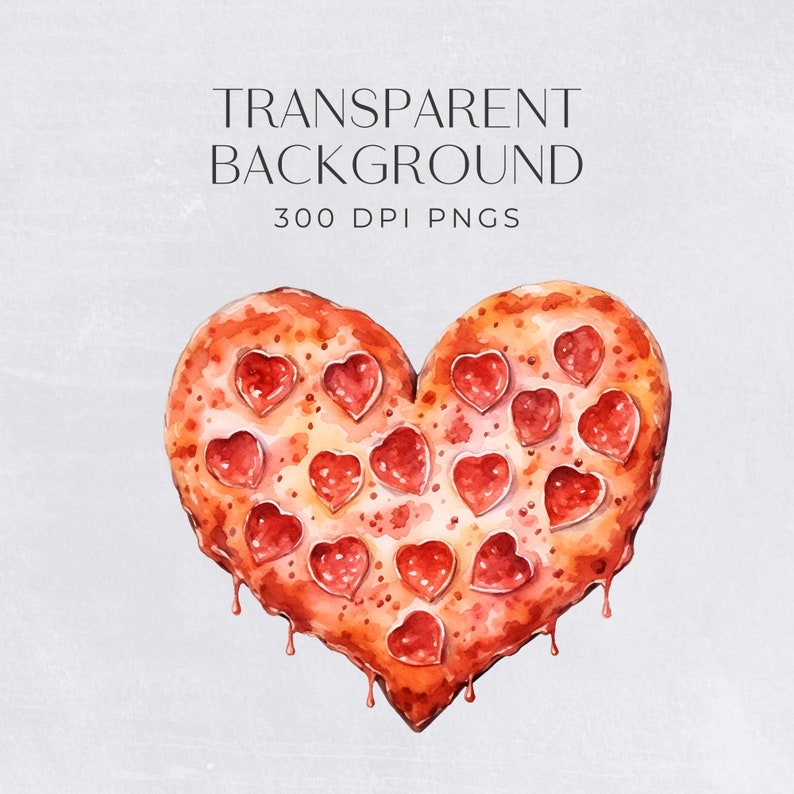 Heart Shaped Pizza Slice Clipart, Pepperoni Pizza Lover, Watercolor ...