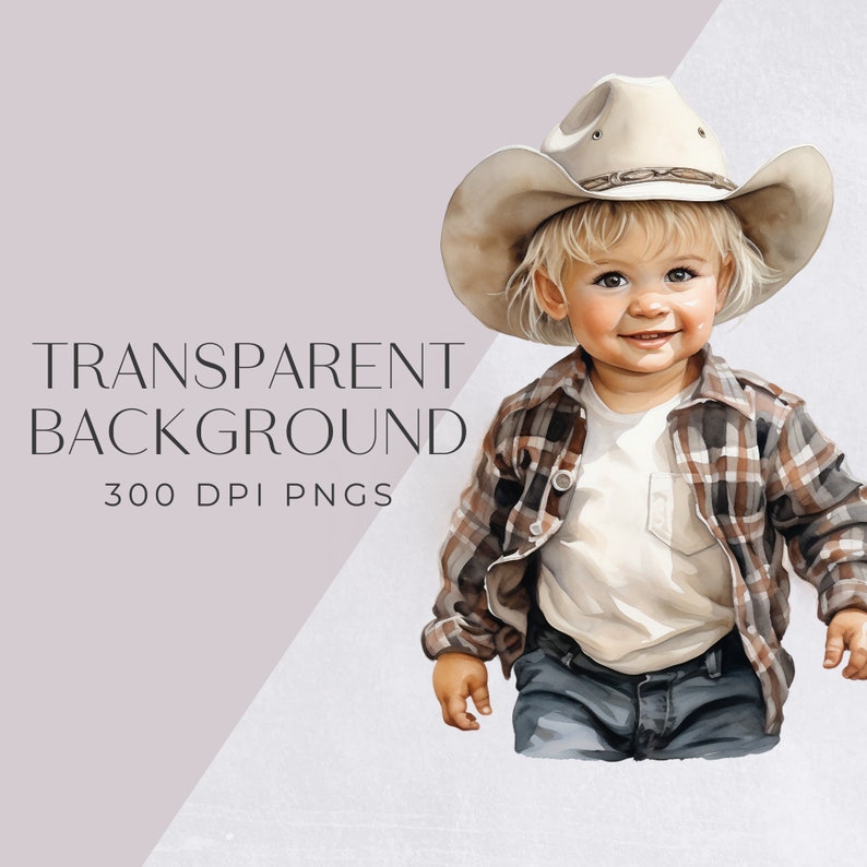 Baby Boy Cowboy Clipart, Watercolor Baby Shower, Cute Little Western ...