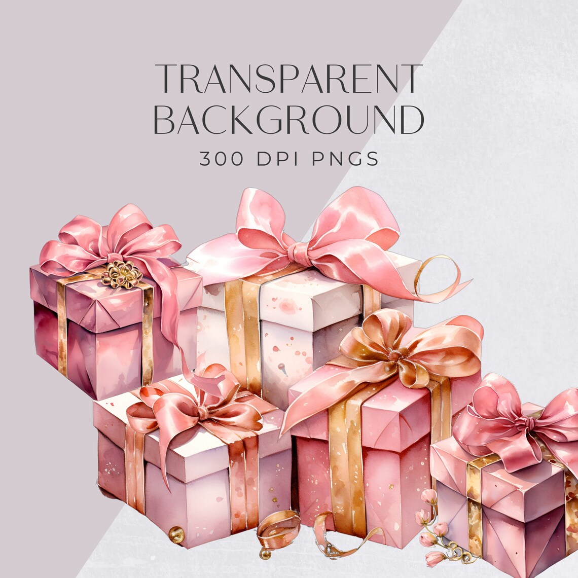 Birthday Present Clipart, Pink & Gold Gift Box, Watercolor Party Png ...