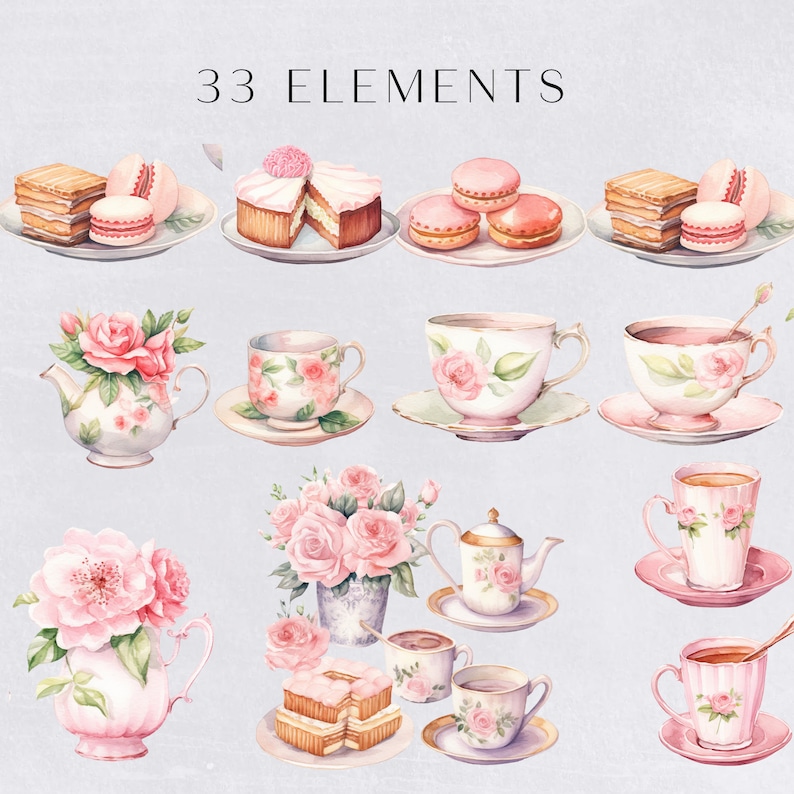 Girls Afternoon Tea Party Clip Art, Pink Shabby Chic High Tea Bridal ...