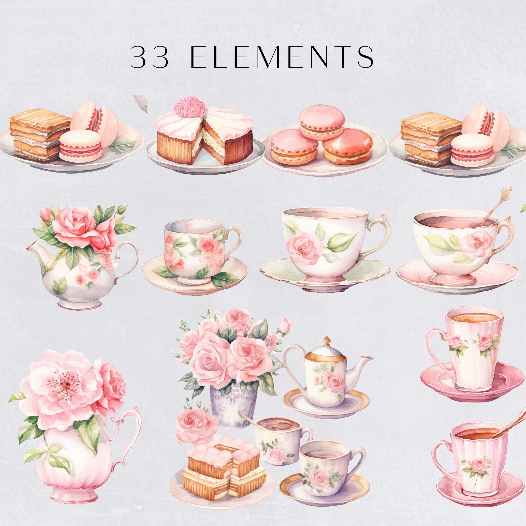 Girls Afternoon Tea Party Clip Art, Pink Shabby Chic High Tea Bridal ...