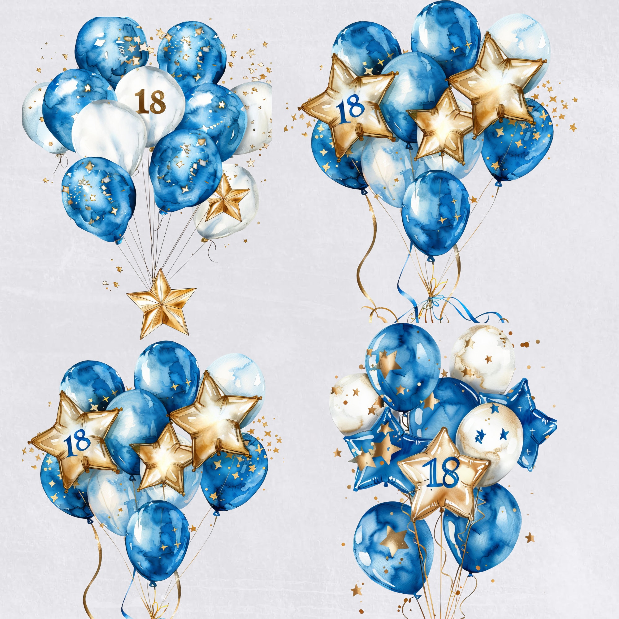 18th Birthday Clipart, 18 Balloons Boy Png, Blue Number Balloon Clipart ...