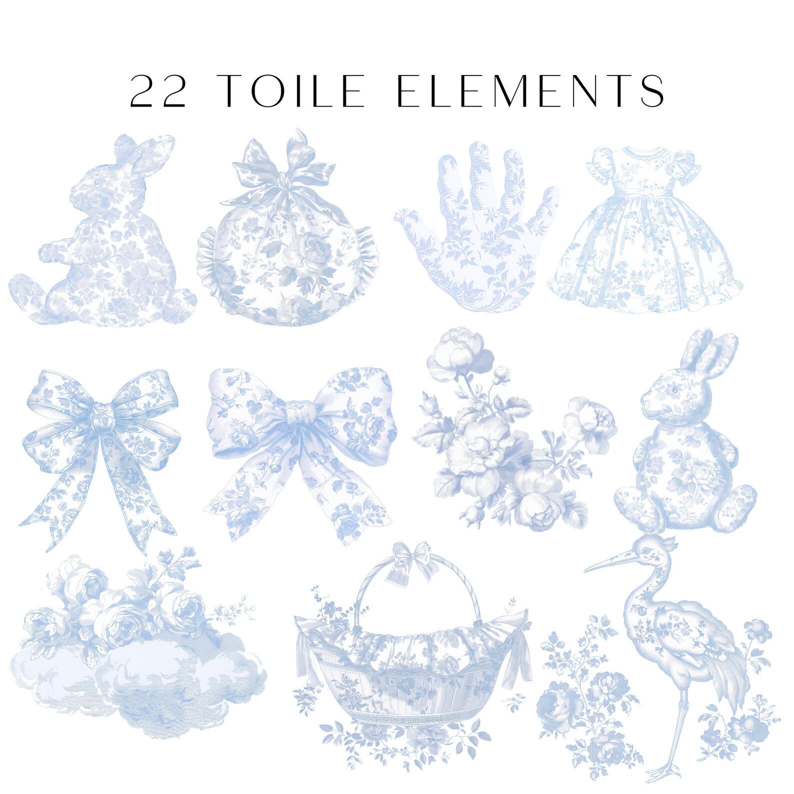 Toile Baby Shower Clipart, Light Blue Chinoiserie Pngs, Watercolor Baby ...