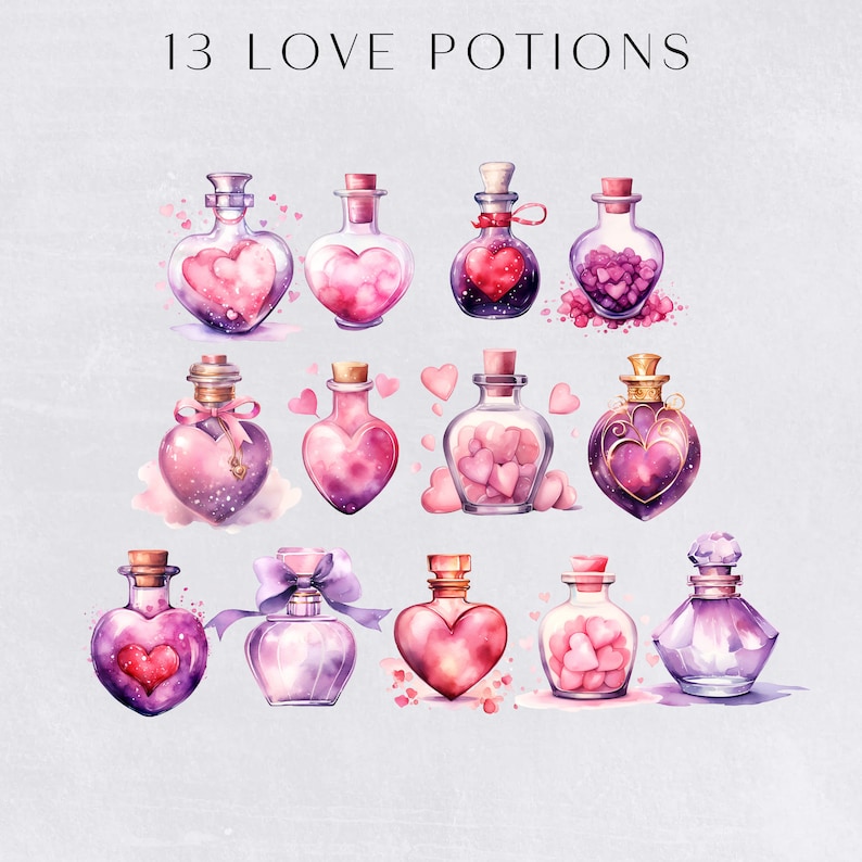 Love Potion Bottle Clipart, Watercolor Valentines Clip Art, Magic ...
