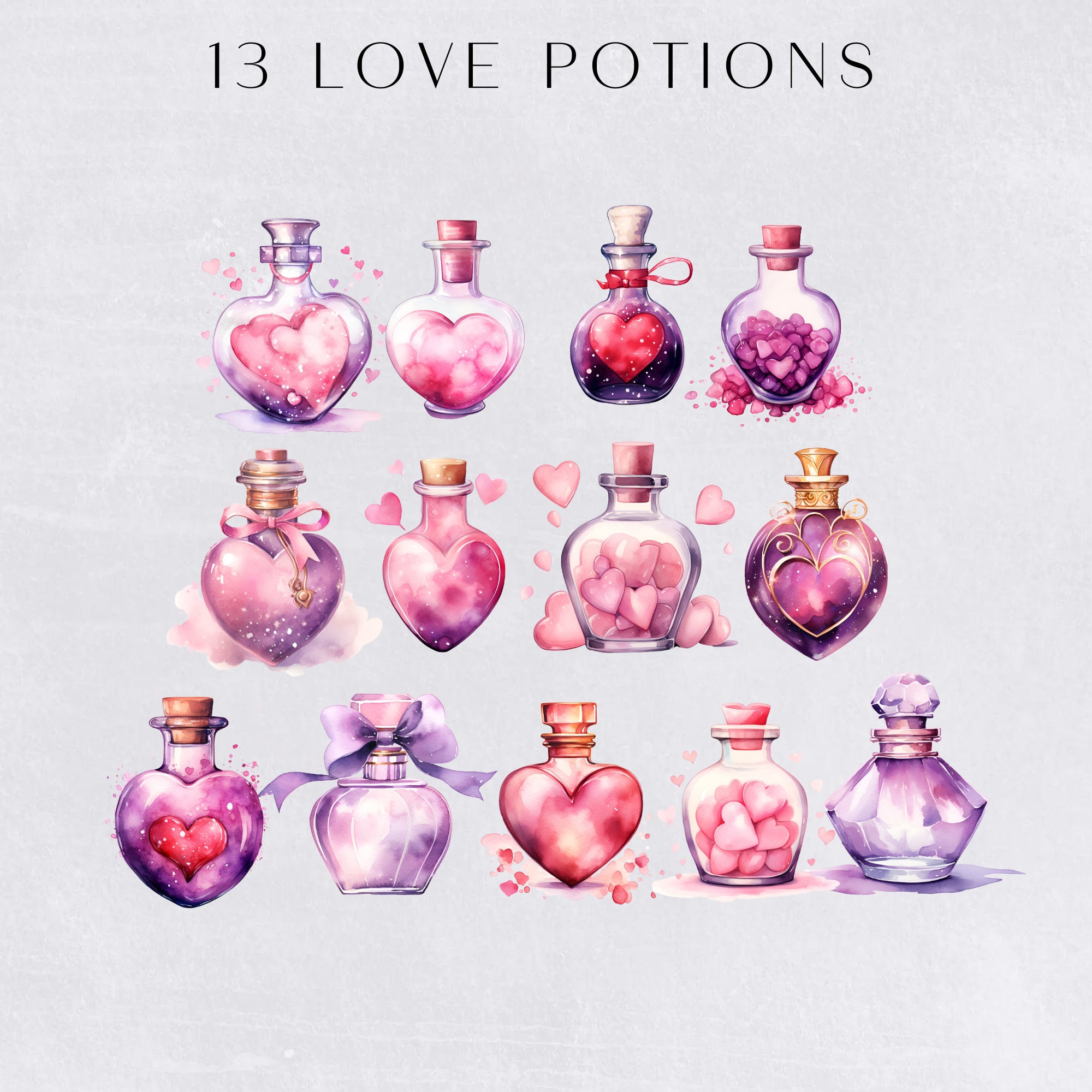 Love Potion Bottle Clipart, Watercolor Valentines Clip Art, Magic ...