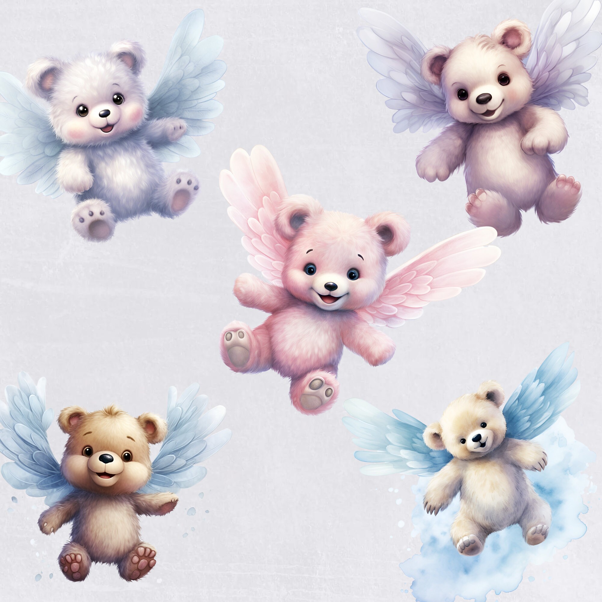Flying Bears Clipart, Watercolor Pastel Teddy Clip Art, Little Bear ...