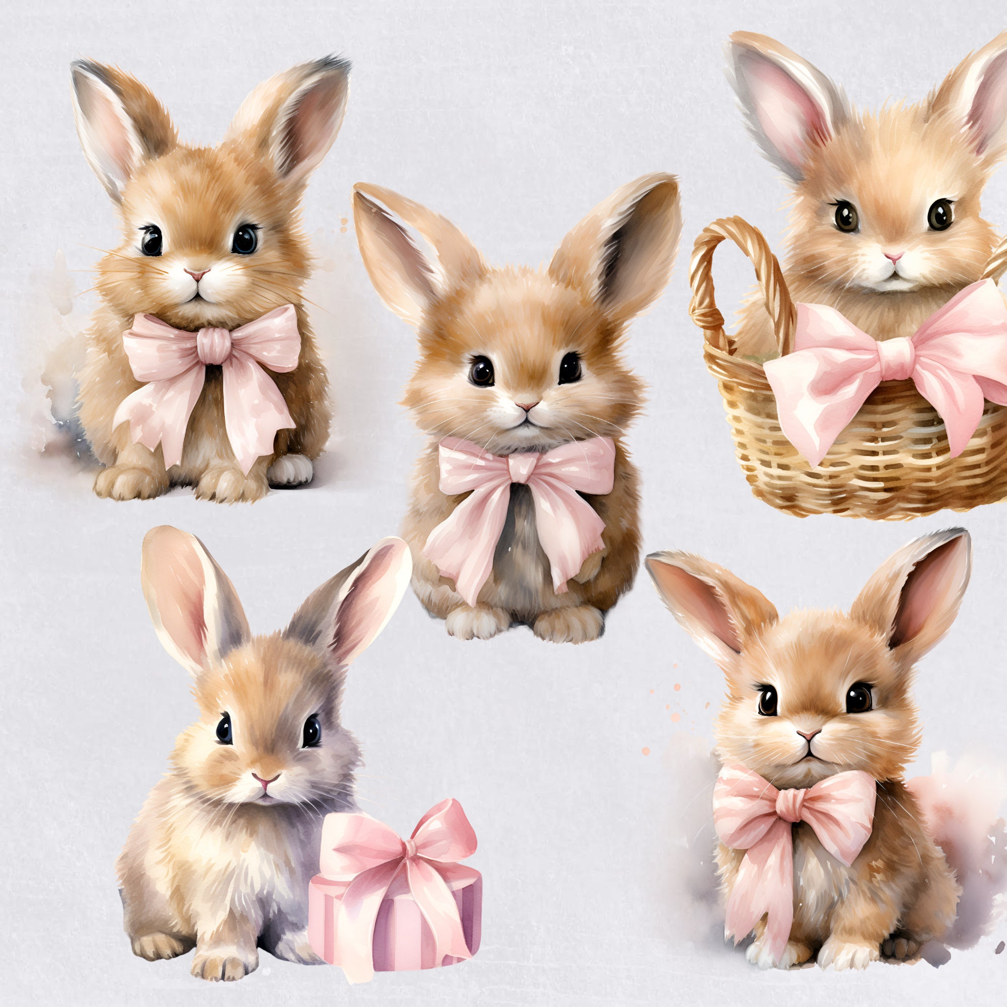 Easter Bunny Clipart Transparent, Watercolor Bunnies Graphics, Cute ...