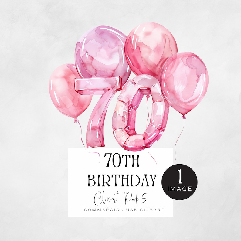 70th Birthday Png SINGLE IMAGE 70 Years Old Clipart, Seventy & Balloons ...