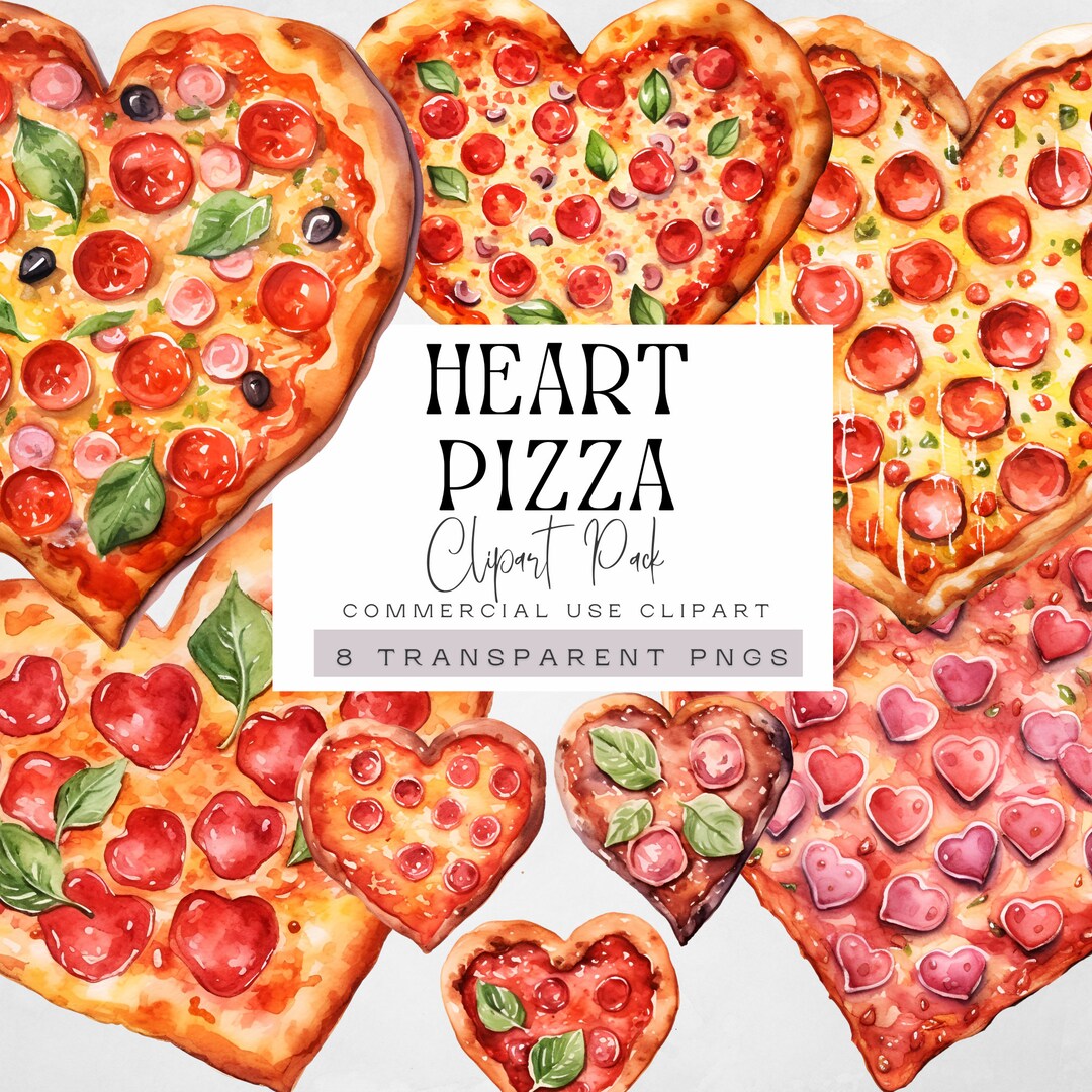 Heart Shaped Pizza Slice Clipart, Pepperoni Pizza Lover, Watercolor ...