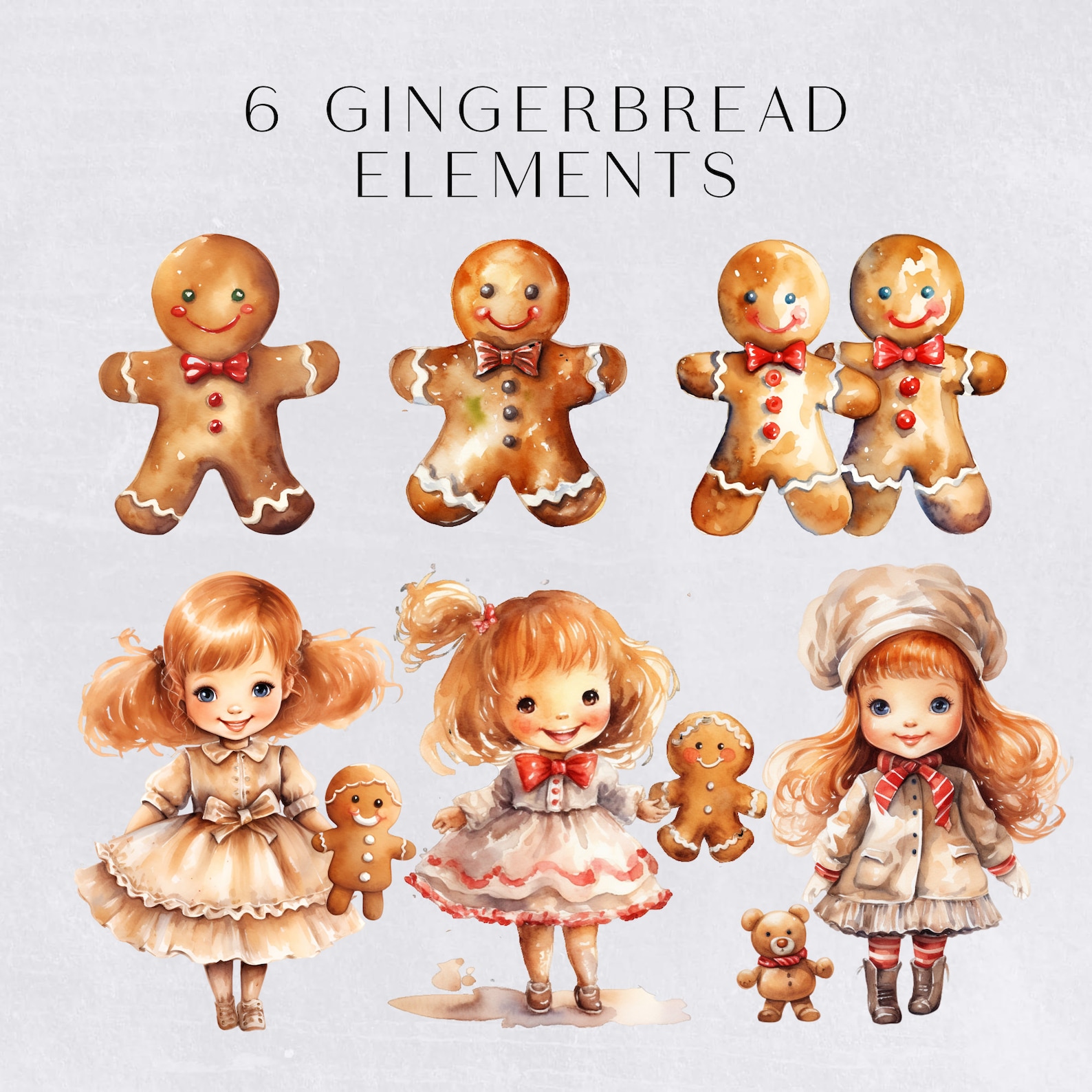 Printable Gingerbread Man Clipart, Cute Christmas Clip Art, Watercolor ...