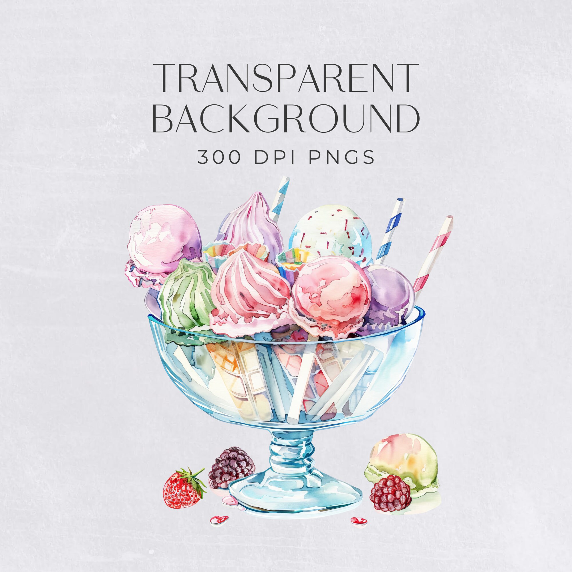 Ice Cream Shop Clipart, Watercolor Summer Clip Art, Icecream Cones ...