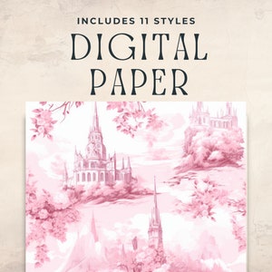 Pink Toile Digital Paper, Vintage Chinoierie Toile Prints, Wedding ...
