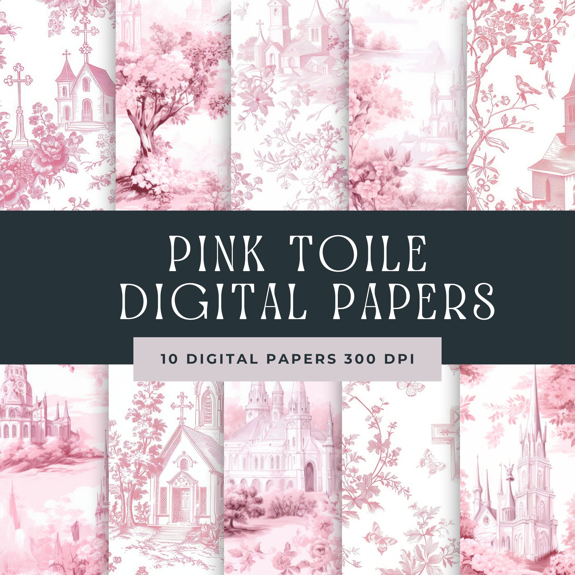 Pink Toile Digital Paper, Vintage Chinoierie Toile Prints, Wedding ...