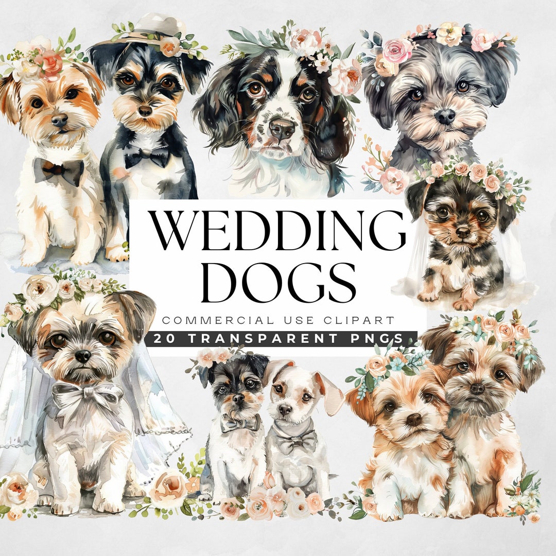 Wedding Dog Clipart, Watercolor Floral Pet Portrait Clip Art, Bride ...