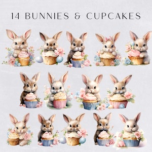 Easter Cupcake Clipart, Bunny Clipart Transparent, Watercolor Bunnies ...