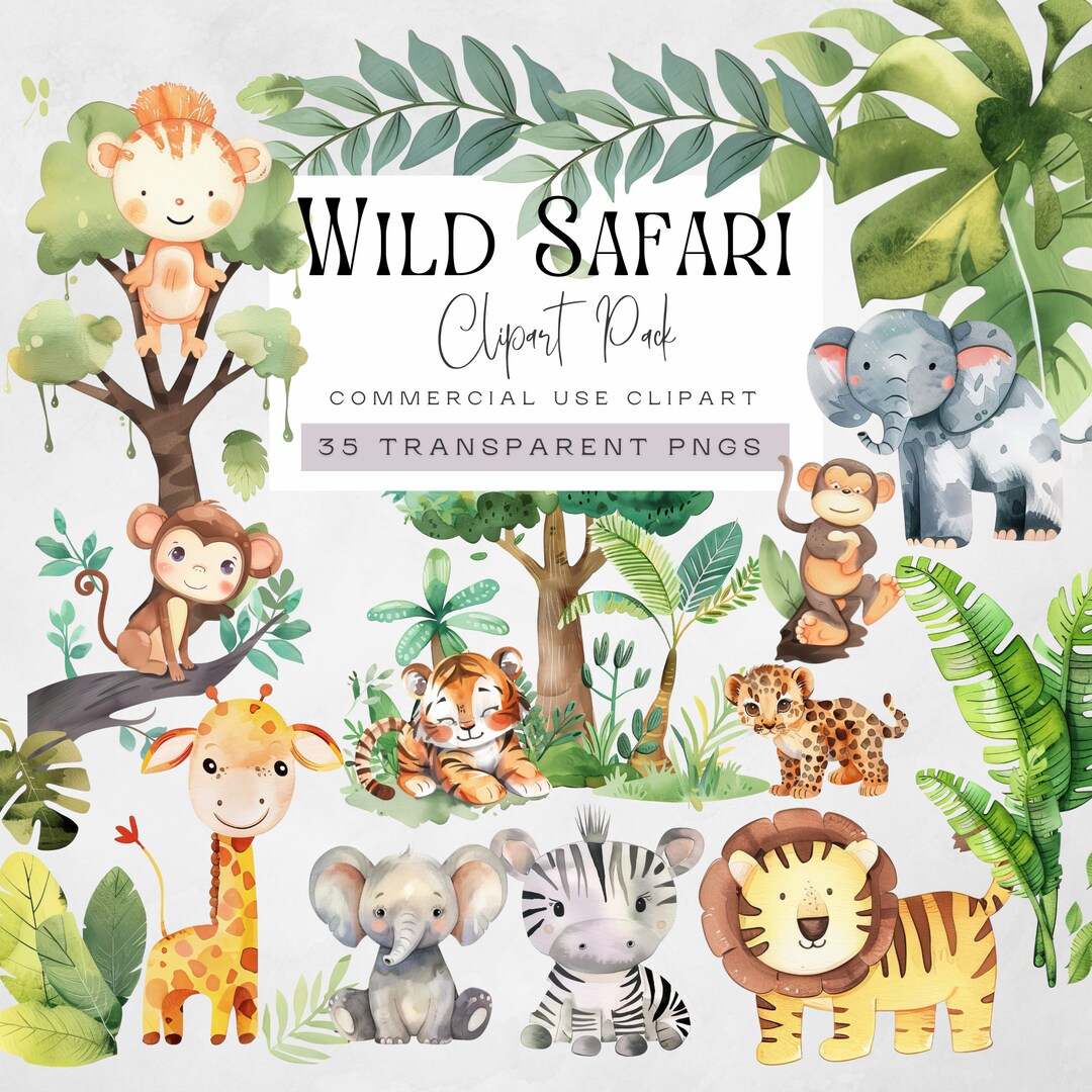 Boho Safari Animal Clipart, Wild Jungle Animals, Nursery Art, Leopard ...