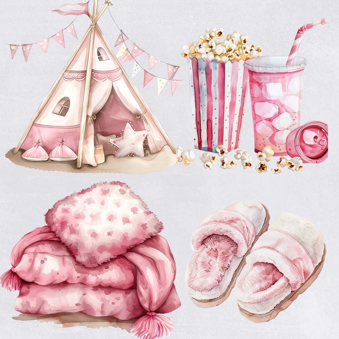 Slumber Party Girl Clipart, Pajama Party Clip Art, Teepee Sleepover ...