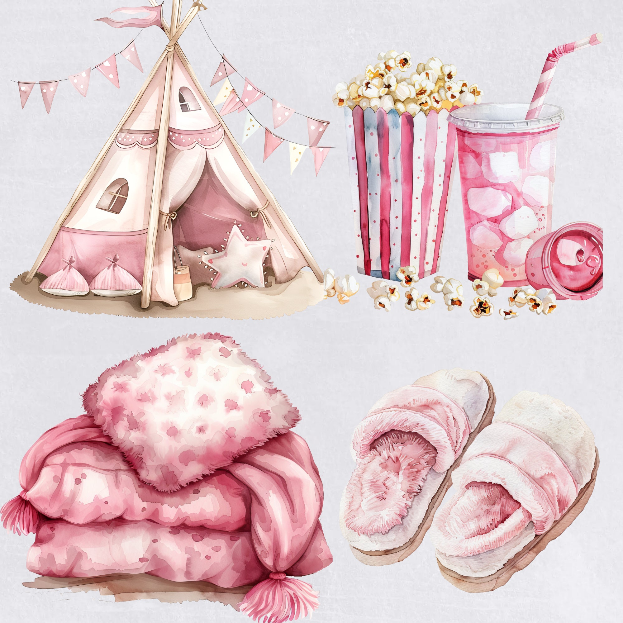 Slumber Party Girl Clipart, Pajama Party Clip Art, Teepee Sleepover ...