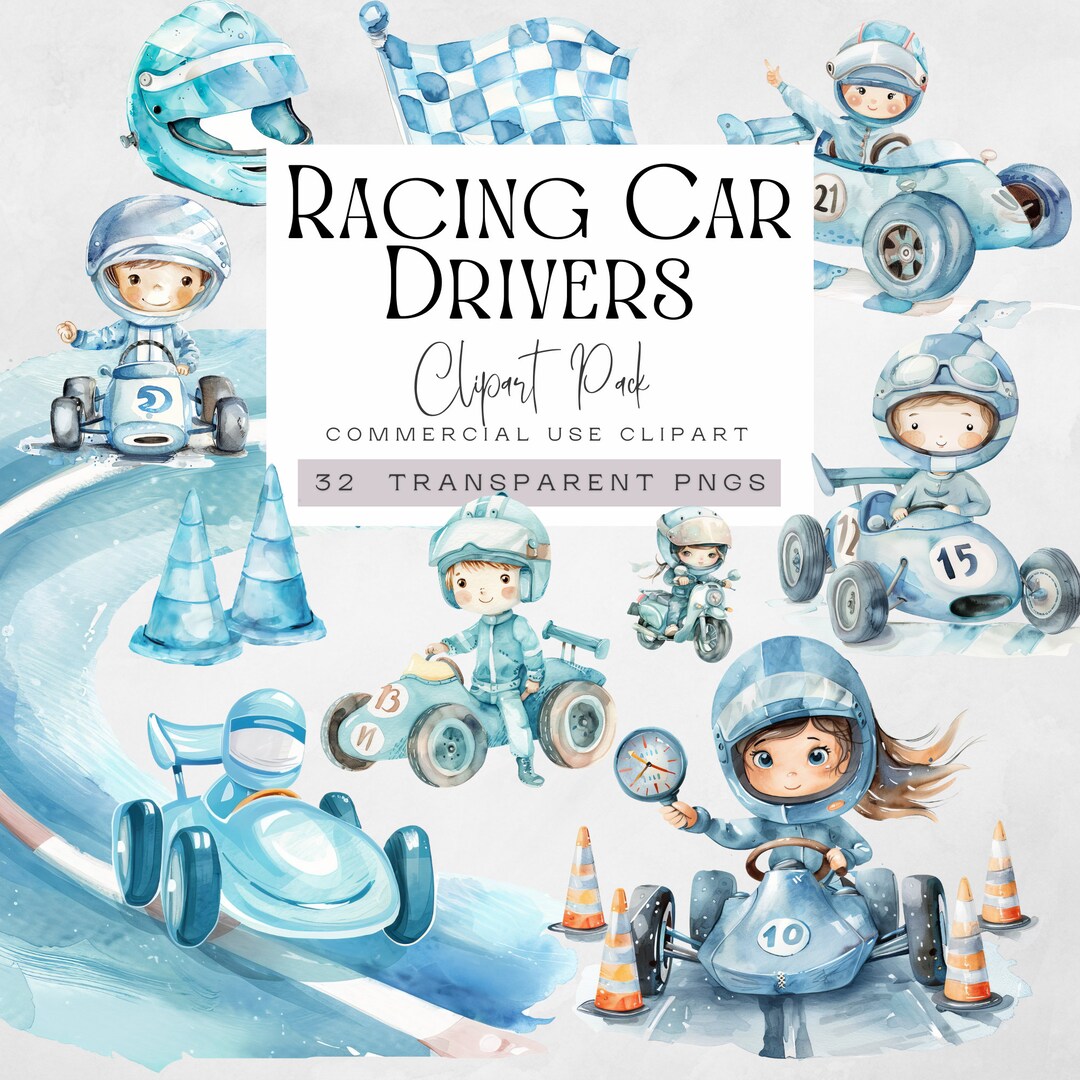 Racing Car Watercolor Clipart, Blue Race Car Clipart, Baby Nursery ...