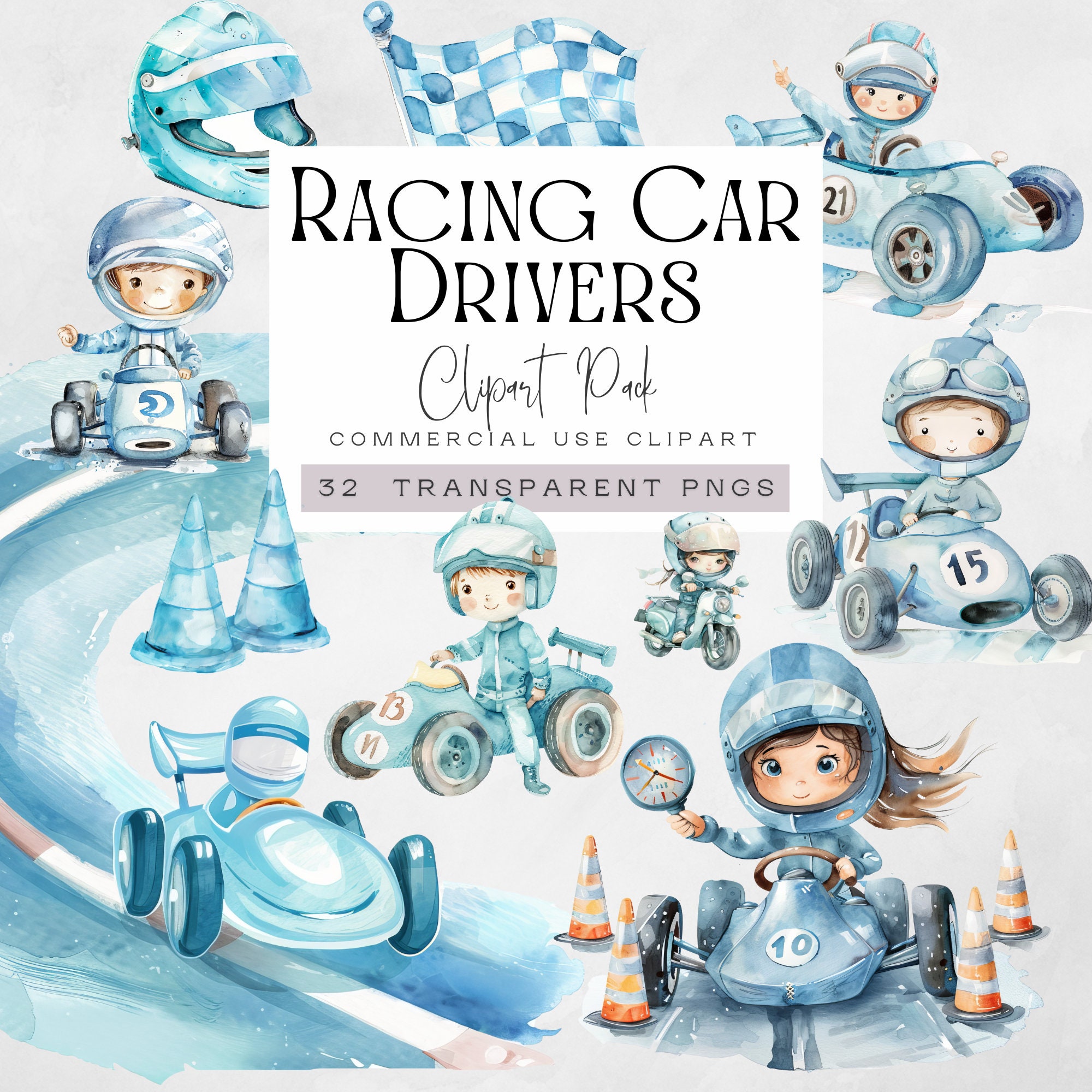 Racing Car Watercolor Clipart, Blue Race Car Clipart, Baby Nursery ...