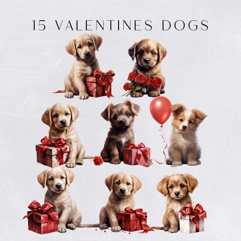 Valentines Day Dog Clipart, Animal Love Clipart Set, Valentine Puppy ...