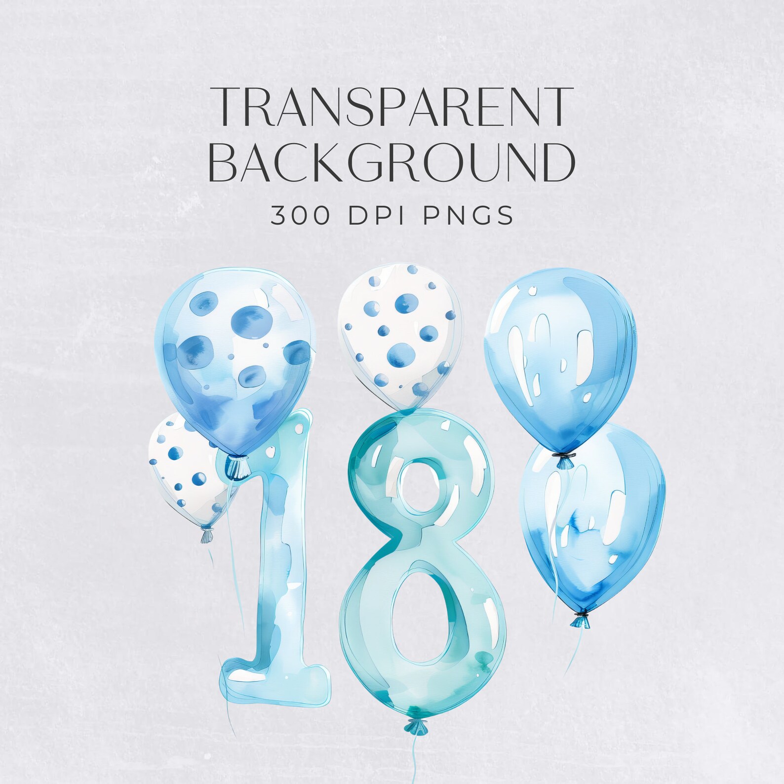 18th Birthday Boy Png, Blue Watercolor 18 Clipart, Hello Eighteen Years ...