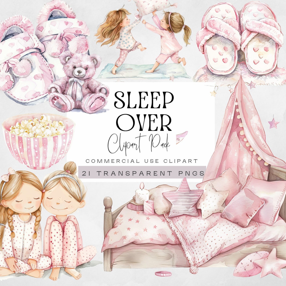 Sleepover Clipart, Pajama Squad Party Clip Art, Slumber Birthday ...