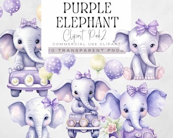 Purple Floral Elephant Clip Art, Watercolor Cute Little Peanut,lavender ...