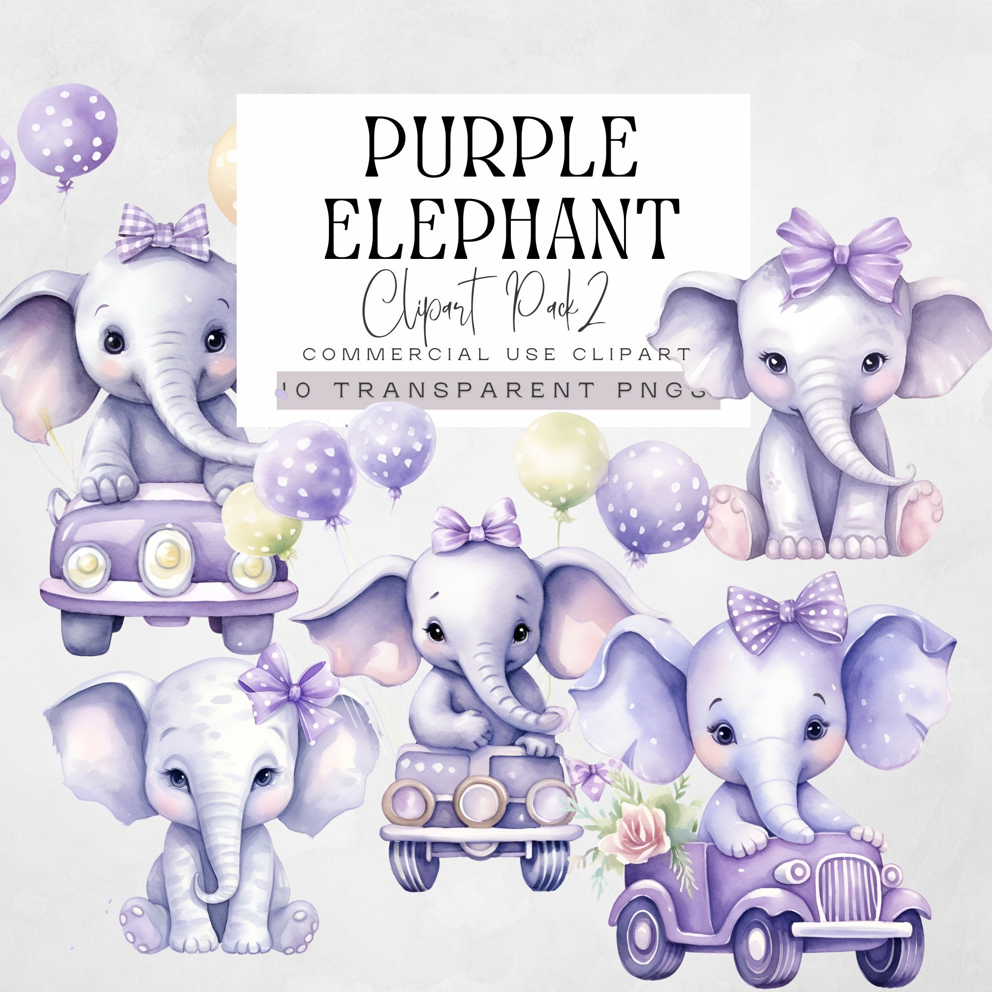Purple Elephant Png, Lilac Baby Shower Clipart, Elephant in a Car With ...