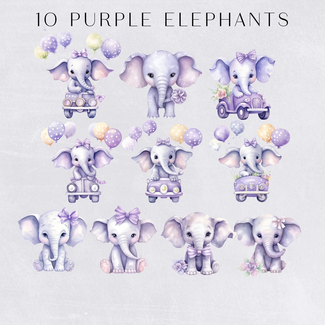 Purple Elephant Png, Lilac Baby Shower Clipart, Elephant in a Car With ...