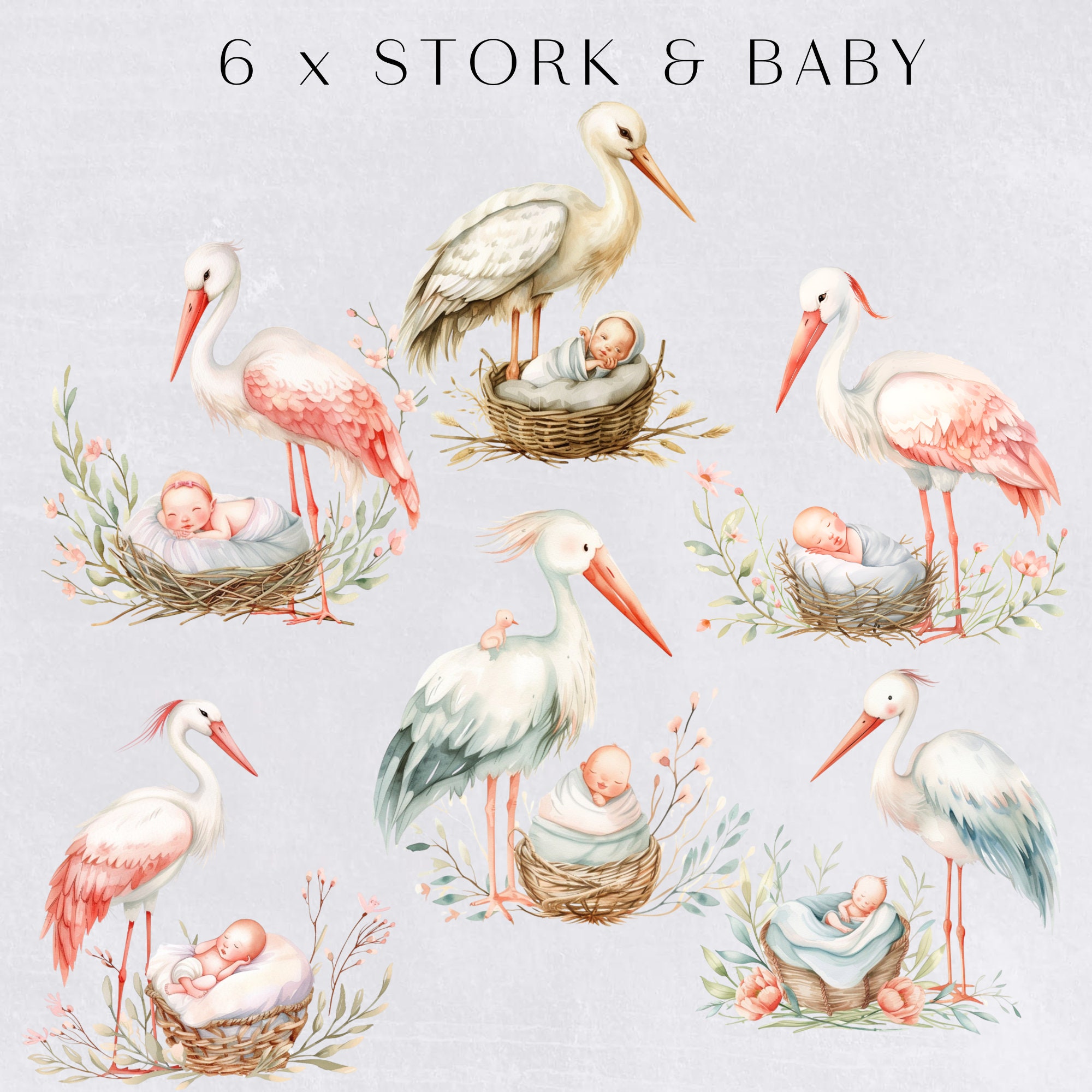 Stork Baby Clipart, Welcome Newborn Girl Clip Art, Watercolor Baby ...