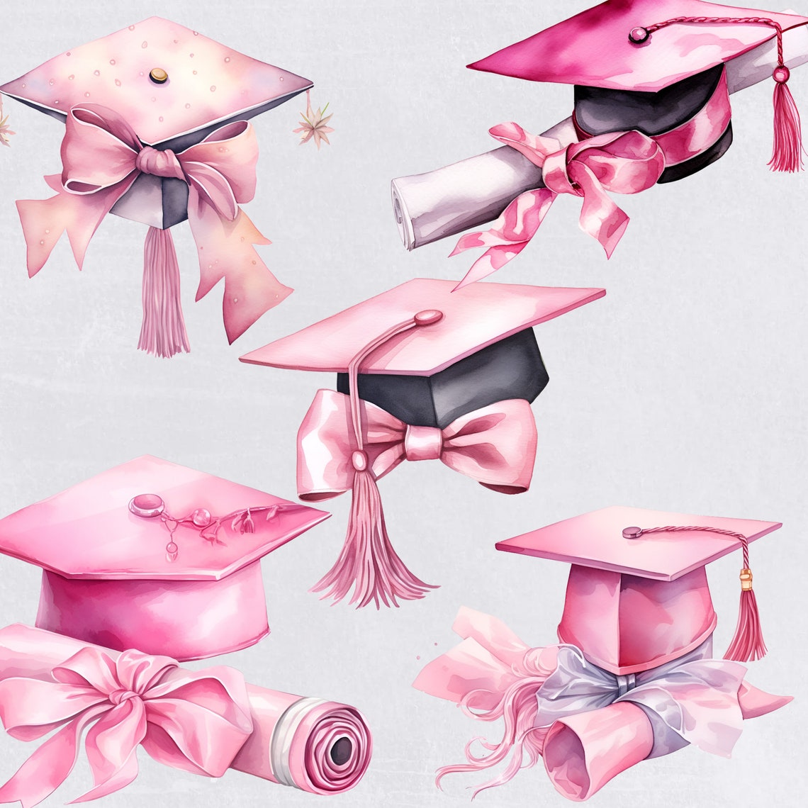 Pink Graduation Cap Clipart, Hat and Diploma Clip Art, Graduate Party ...