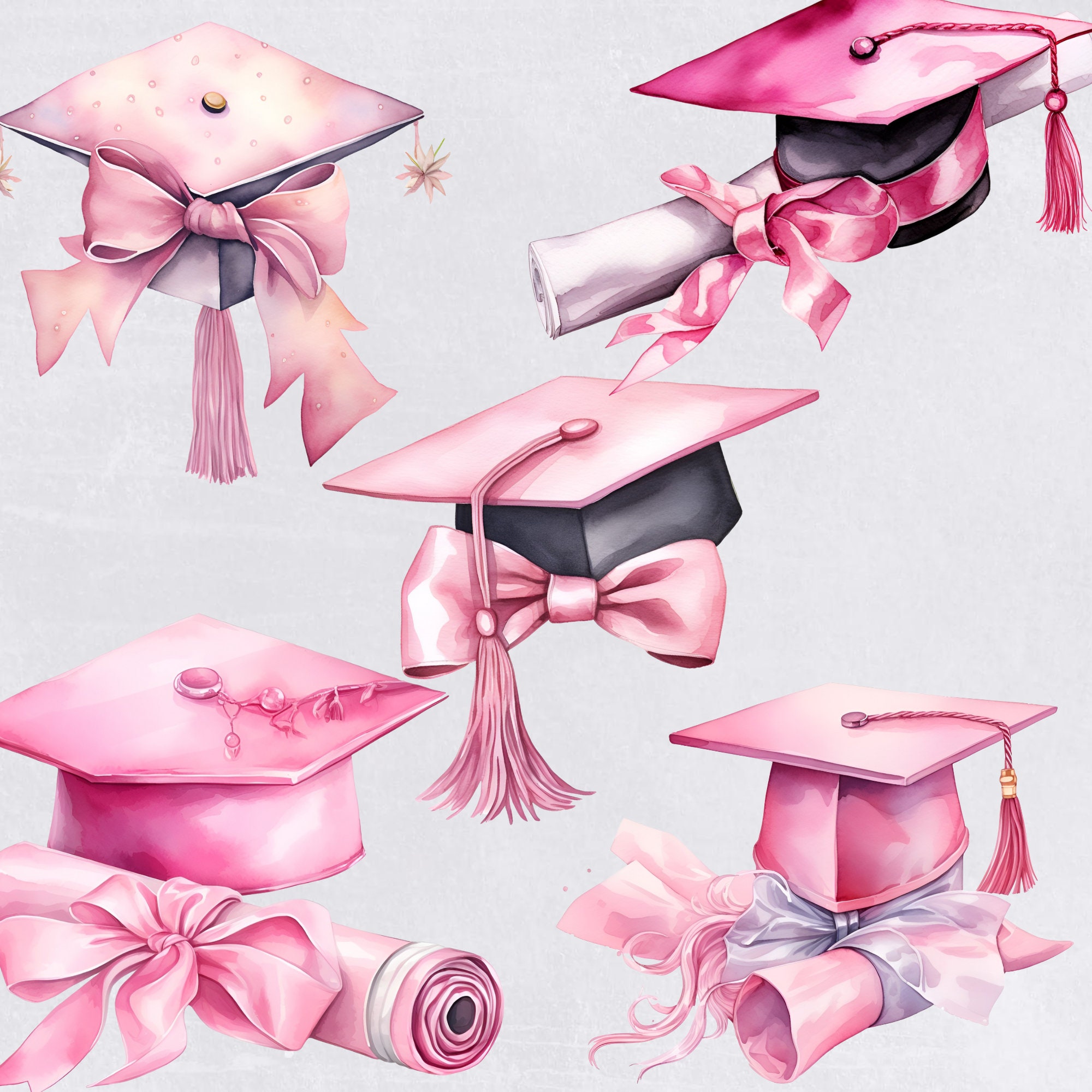 Pink Graduation Cap Clipart, Hat and Diploma Clip Art, Graduate Party ...