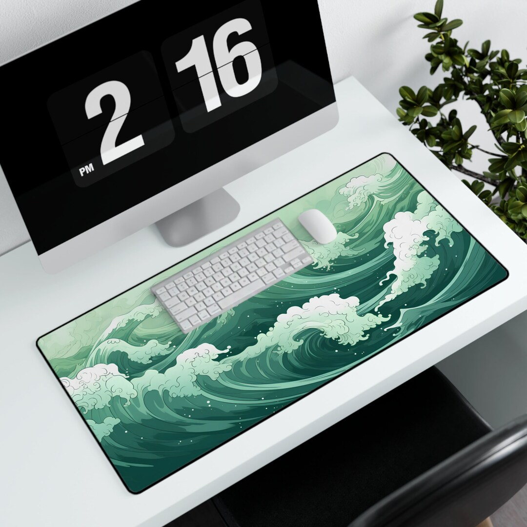 Green Tsunami the Great Wave Desk Mat Mouse Pad Large Desk - Etsy