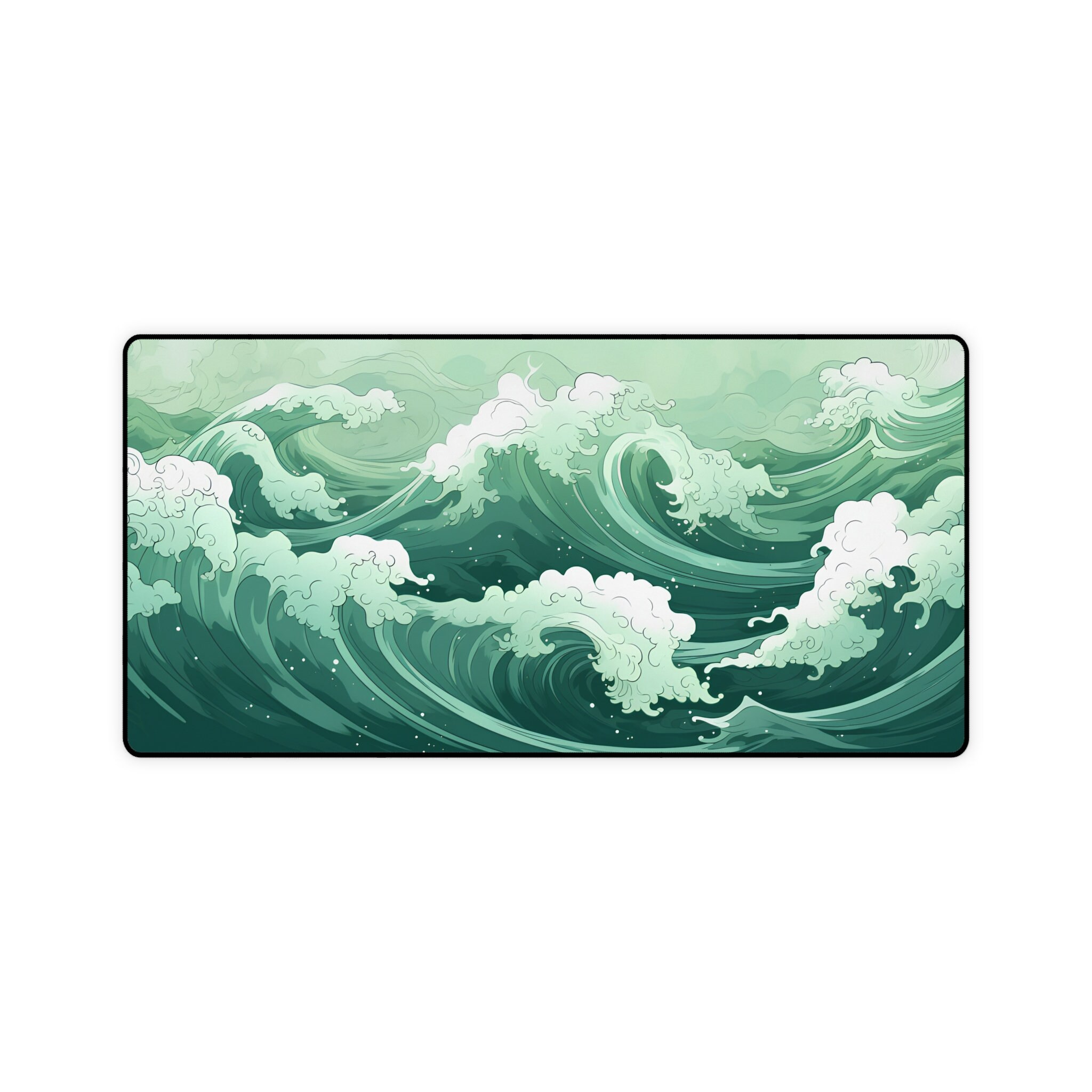 Green Tsunami the Great Wave Desk Mat Mouse Pad Large Desk - Etsy