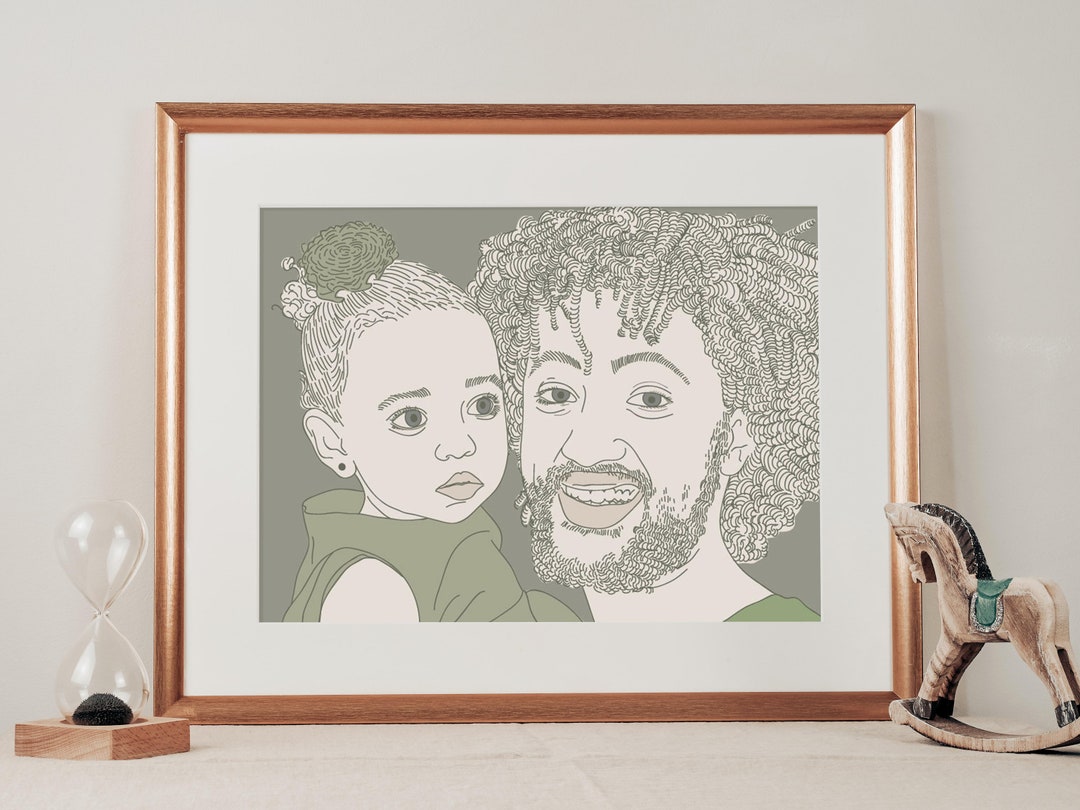 Custom Daddy Little Girl Portrait Personalized Family Art Colorful ...