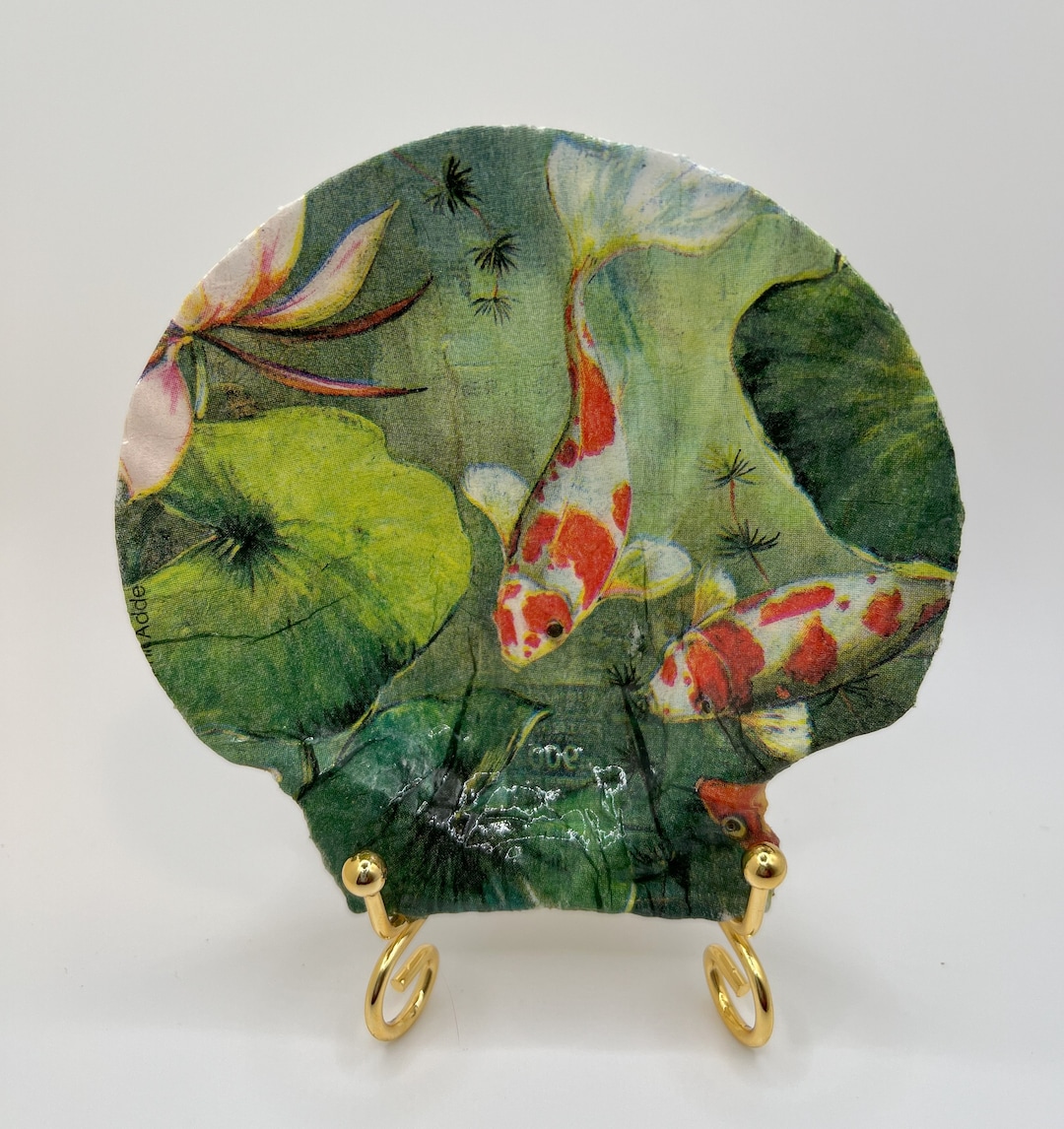 Koi Pond Decoupage Shell - Etsy