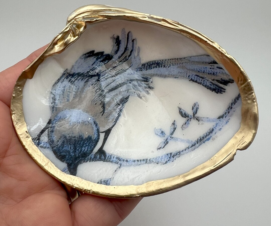 Bluebird on a Perch Decoupage Shell - Etsy