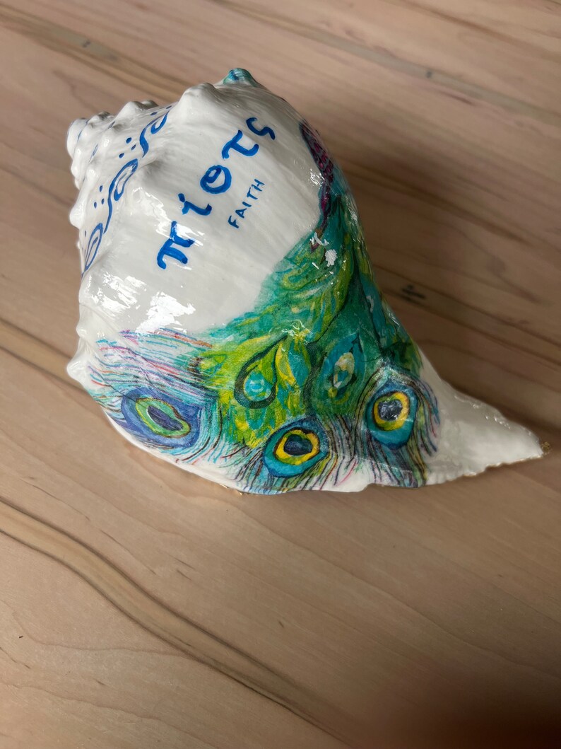 Peacock Faith Decoupage Conch Whelk Shell - Etsy