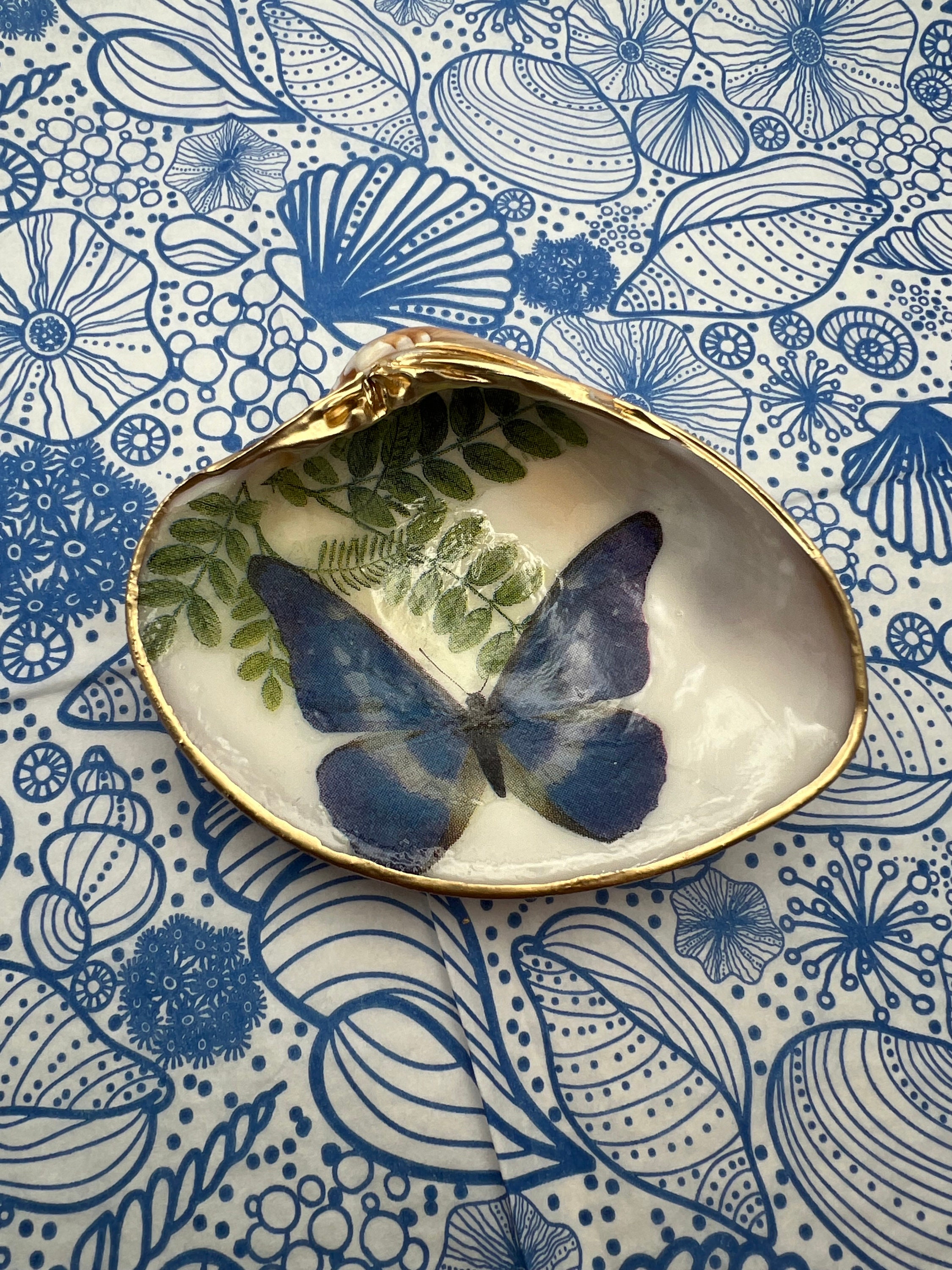 Blue Butterfly Decoupage Shell - Etsy