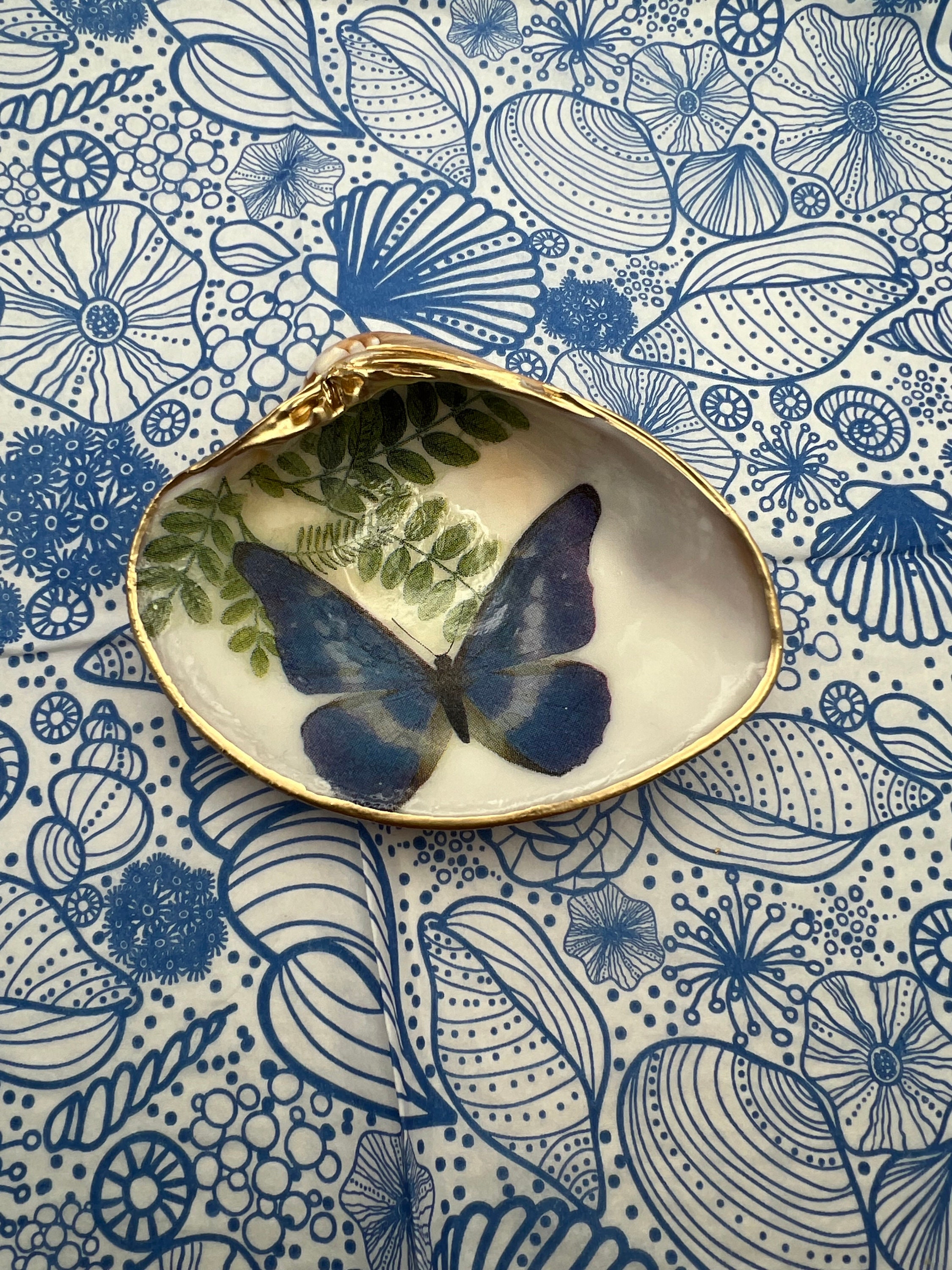 Blue Butterfly Decoupage Shell - Etsy