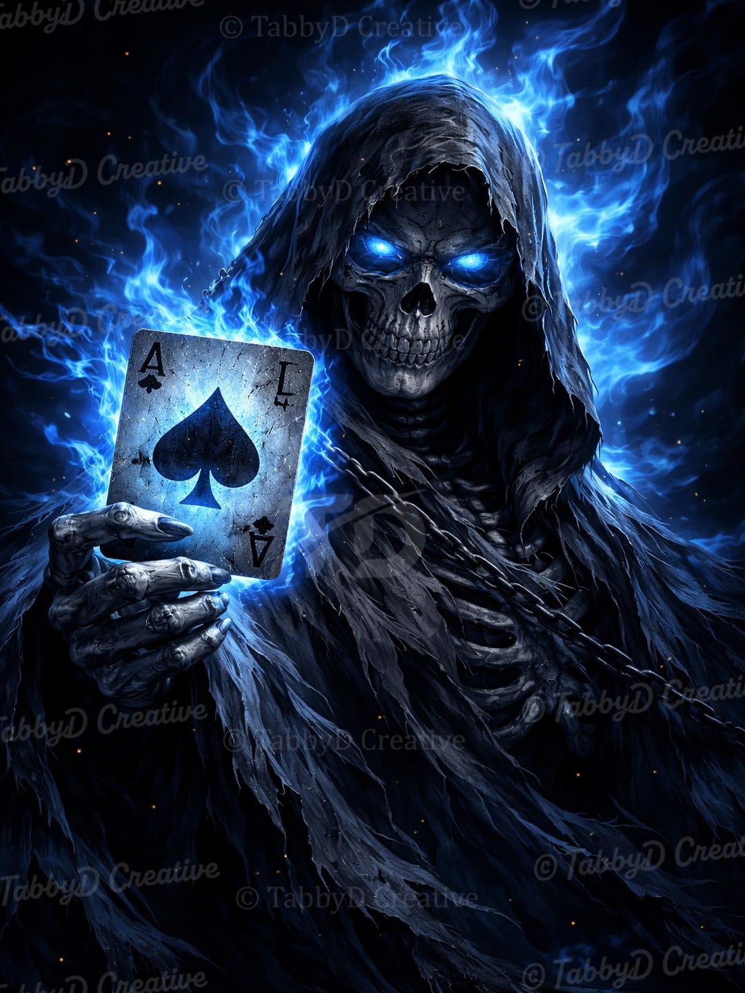 Ace Mortality Grim Reaper Blue Flame Spade Digital Download Gothic Wall ...