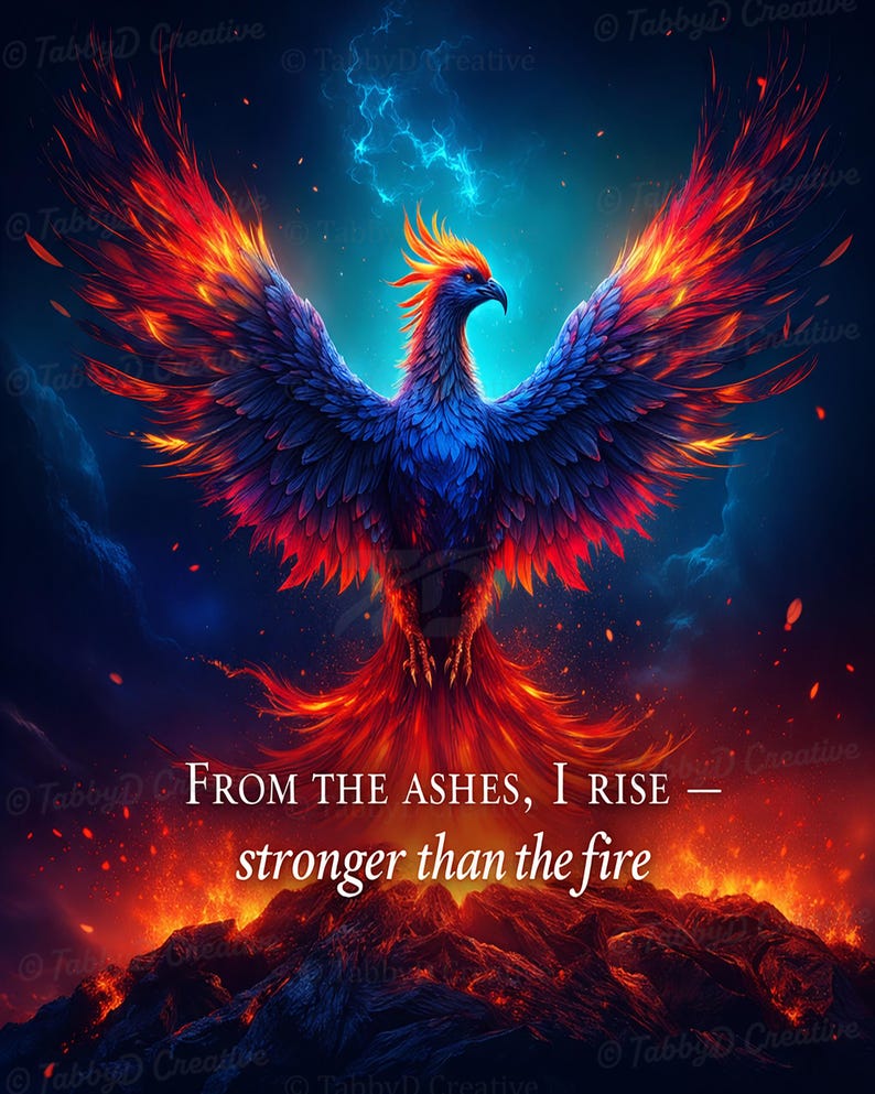 Phoenix Rising Art Print | Rebirth, Strength & Resilience (digital ...