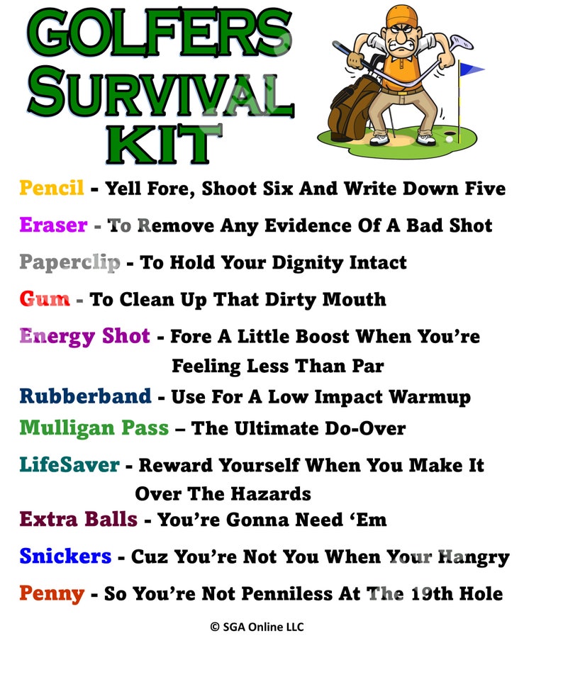 Funny Golf Survival Kit Card, Instant Download, Golf Gifts, Retirement ...