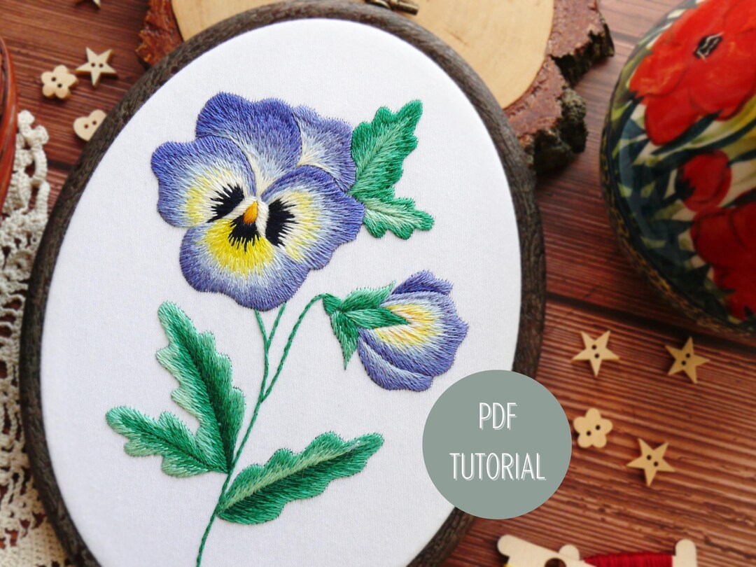 Pansy Embroidery Pattern, Hand Embroidery Beginner Tutorial, Thread ...