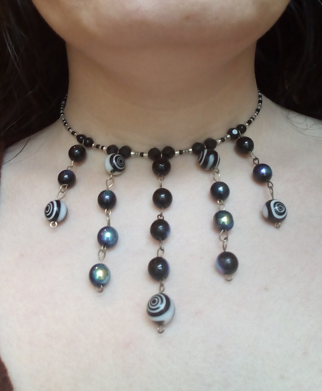 Black Iridescent Spiral Goth Dangling Seed Bead Memory Wire Choker - Etsy