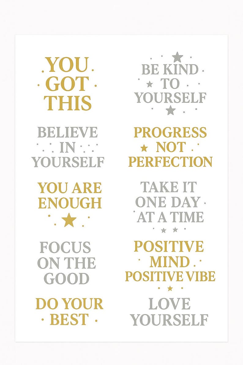 Printable Gold - Silver Affirmation Stickers – Positive Quotes for ...