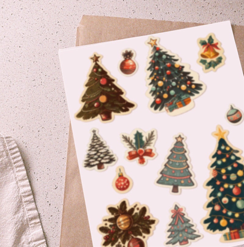 Сhristmas Tree Stickers, Printable Christmas Ornament, Christmas Tag ...
